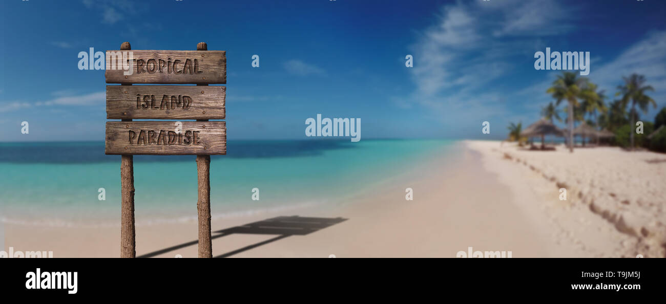 Summer Wooden Board Sign with Text, Tropical Island Paradise At ...