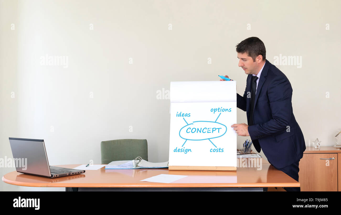 Business man in suit planning new concept idea in office – successful ...