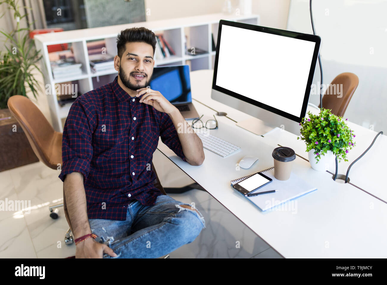 Indian man sitting in front of computer hi-res stock photography and ...