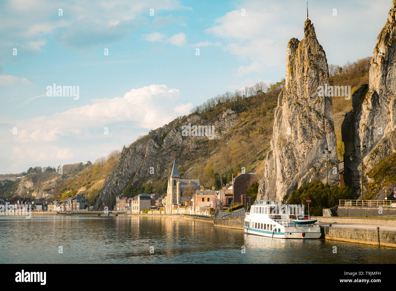 Panoramic view of scenic Meuse river with famous Bayard Rock and the ...