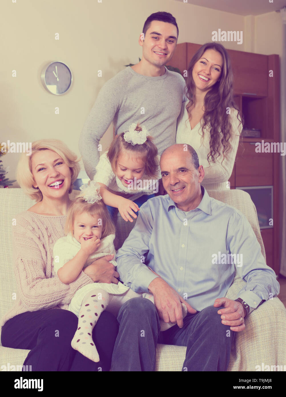 Portrait of happy big multigenerational family at house Stock Photo - Alamy