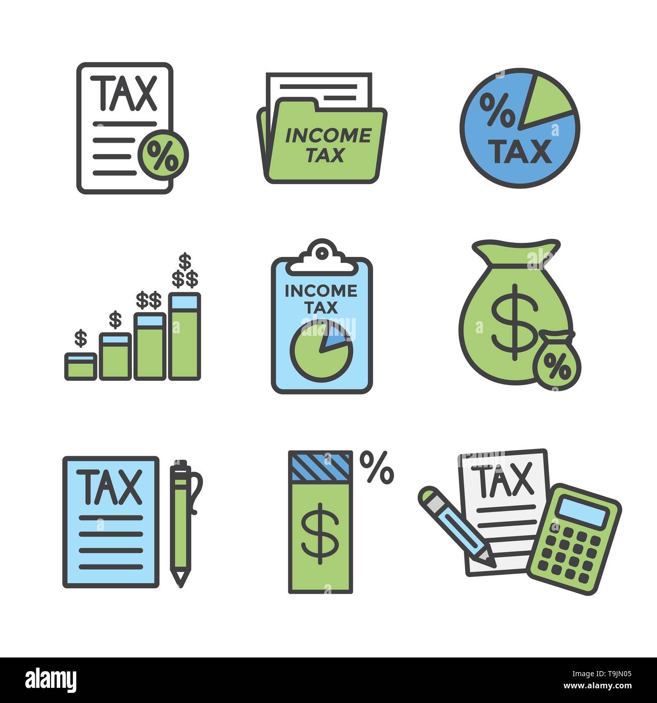 Tax concept w percentage paid, icon and income idea. Flat vector ...