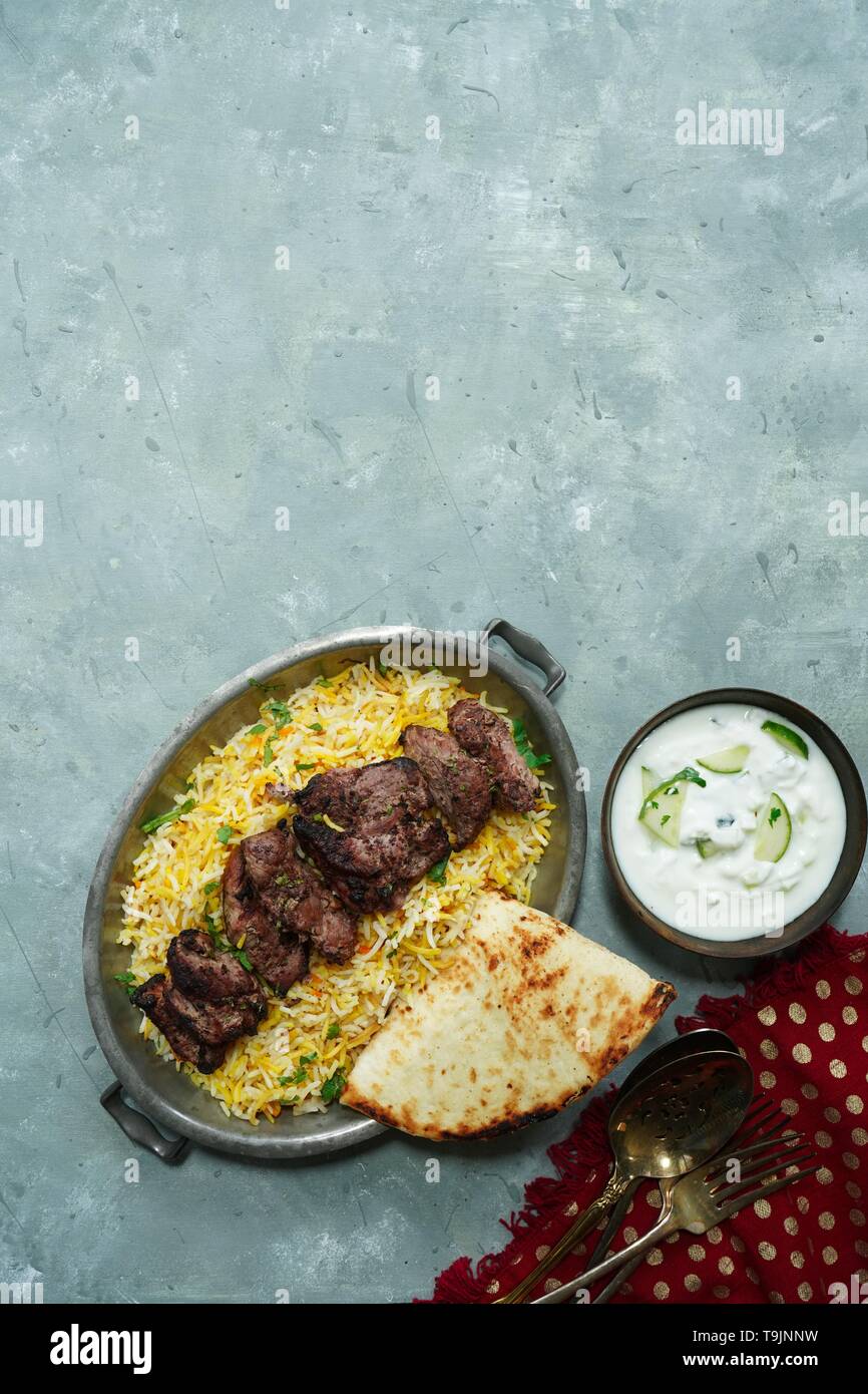 Ramadan food or feast /Iftar party dinner -Lamb kabab,Hummus,Pita bread ...