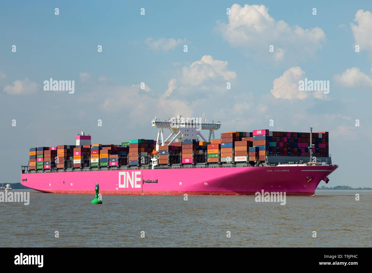 Stade, Germany - May 18, 2019: Ultra-large Container Ship ONE Columba ...
