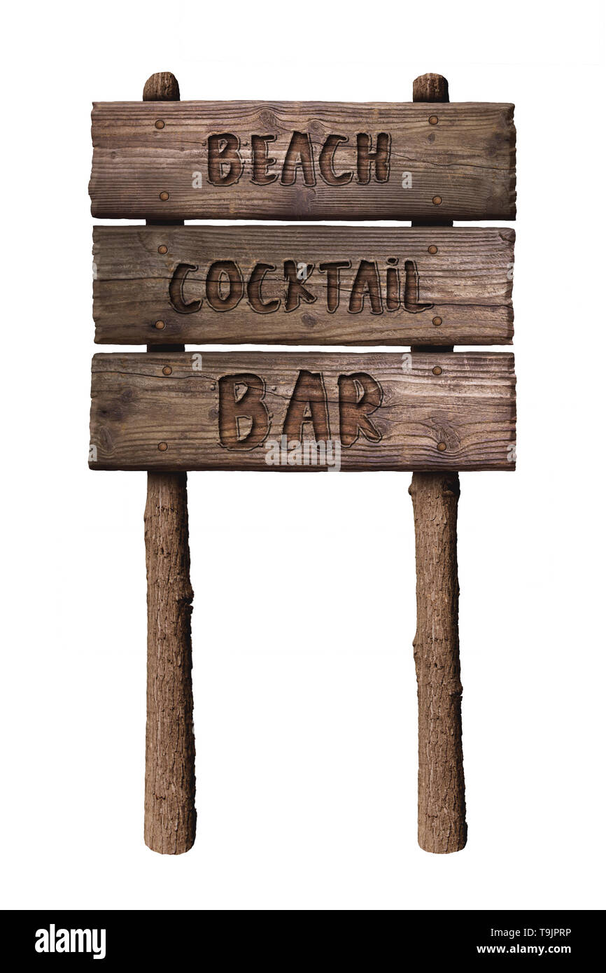 Summer Wooden Board Sign with Text, Beach Cocktail Bar Isolated On ...