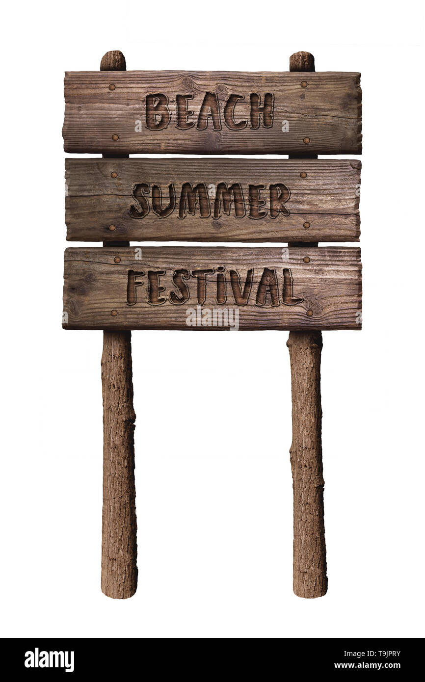 Summer Wooden Board Sign with Text, Beach Summer Festival Isolated On ...
