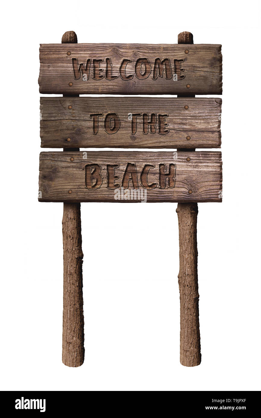 Summer Wooden Board Sign with Text, Welcome To The Beach Isolated On ...