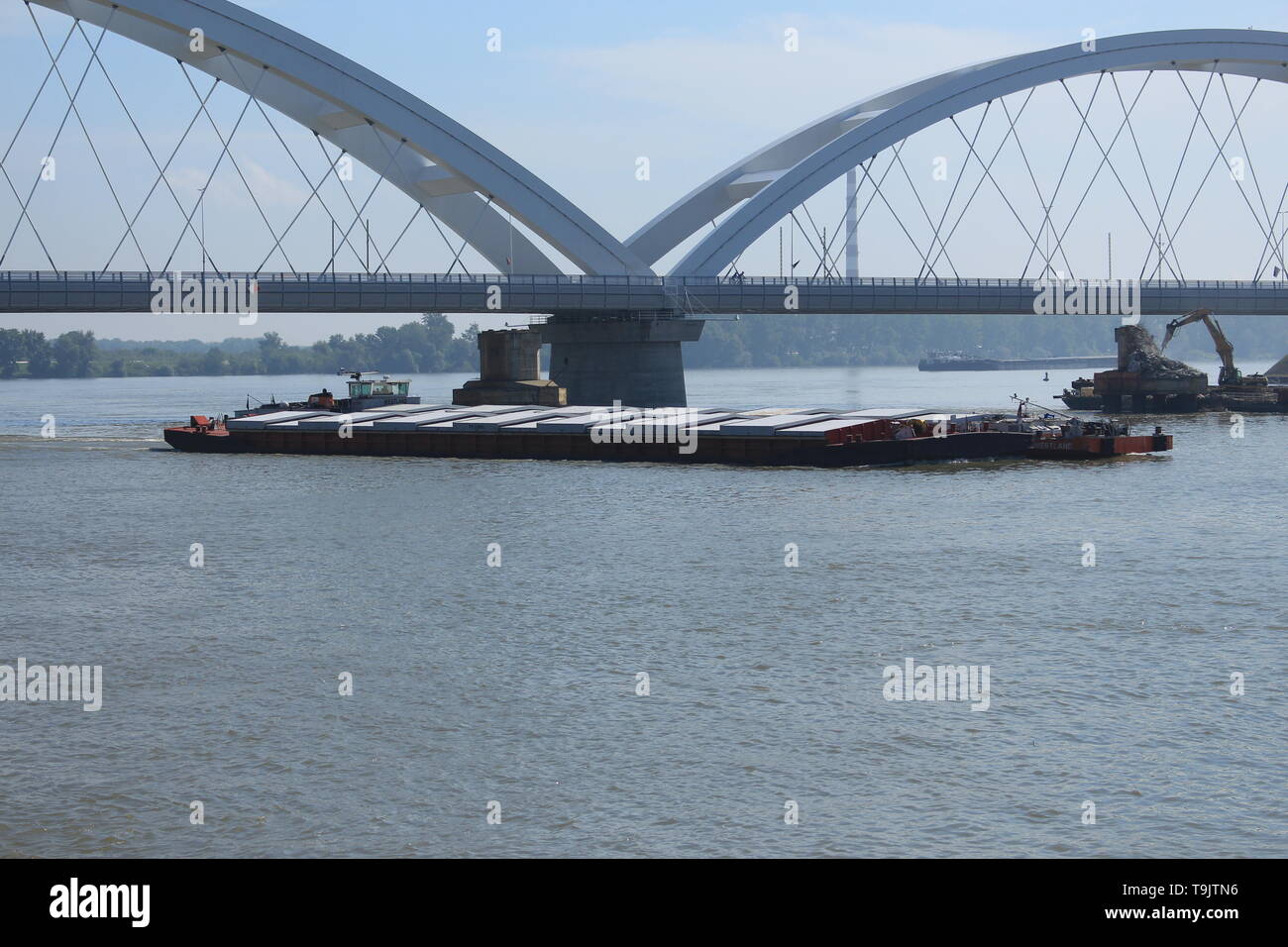 Barges on the Danube near Zezelj bridge Stock Photo - Alamy