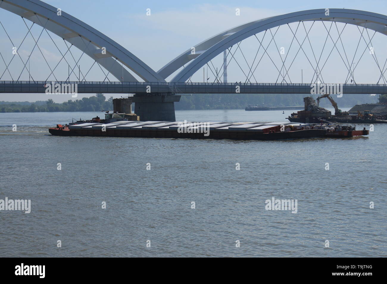 Barges on the Danube near Zezelj bridge Stock Photo - Alamy