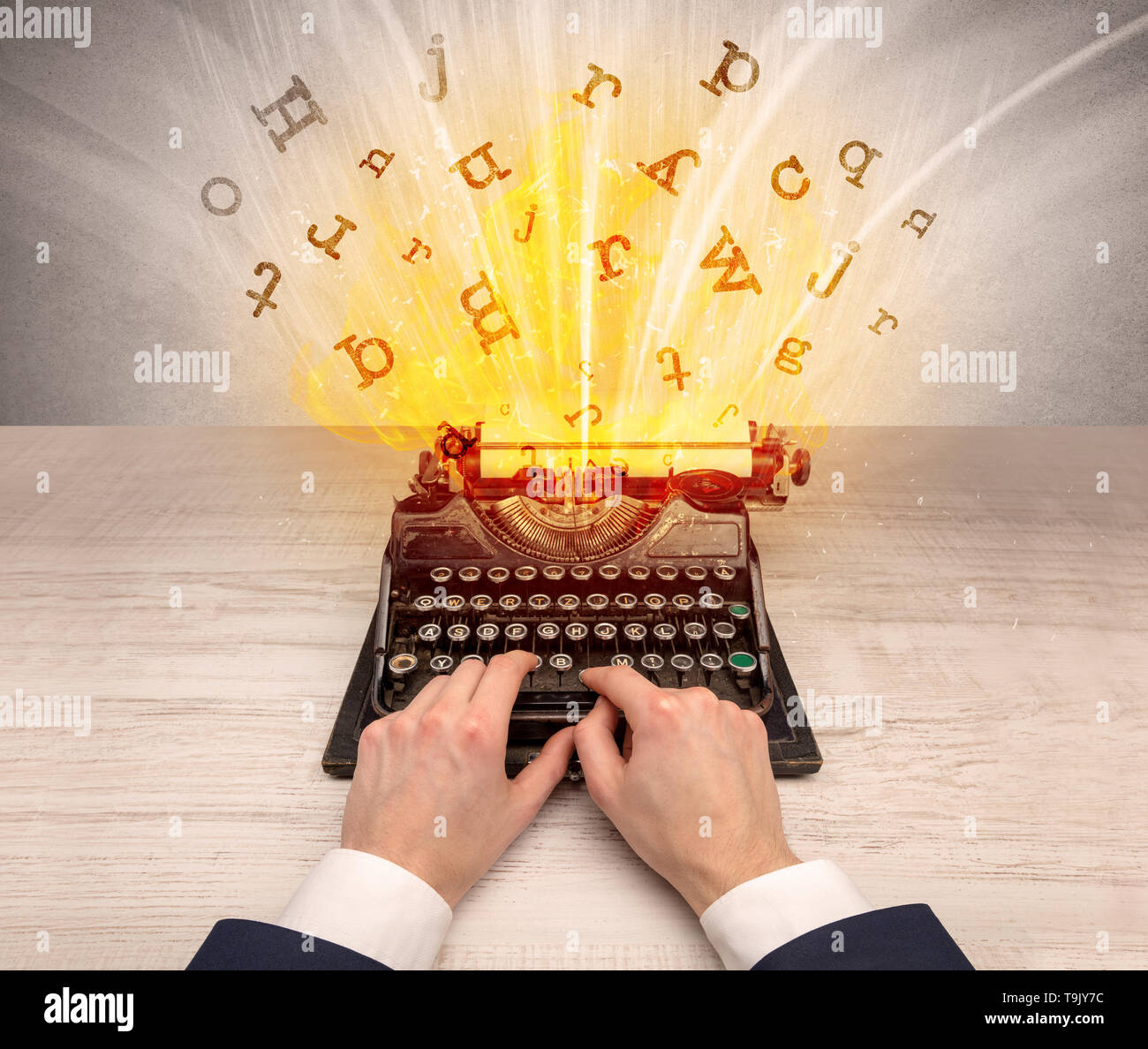 First person perspective image with exploding letters from a vintage ...