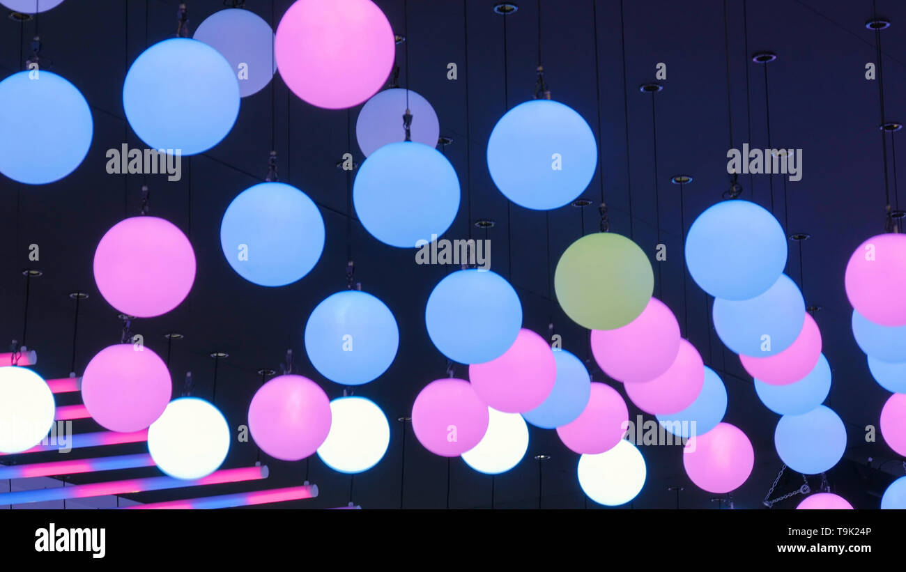 Ceiling moving led balls Stock Photo - Alamy