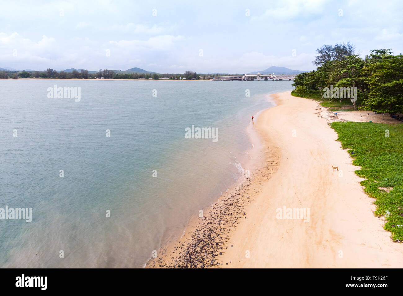 Scenic landscape of big river and reservoir dam with mountain and ...