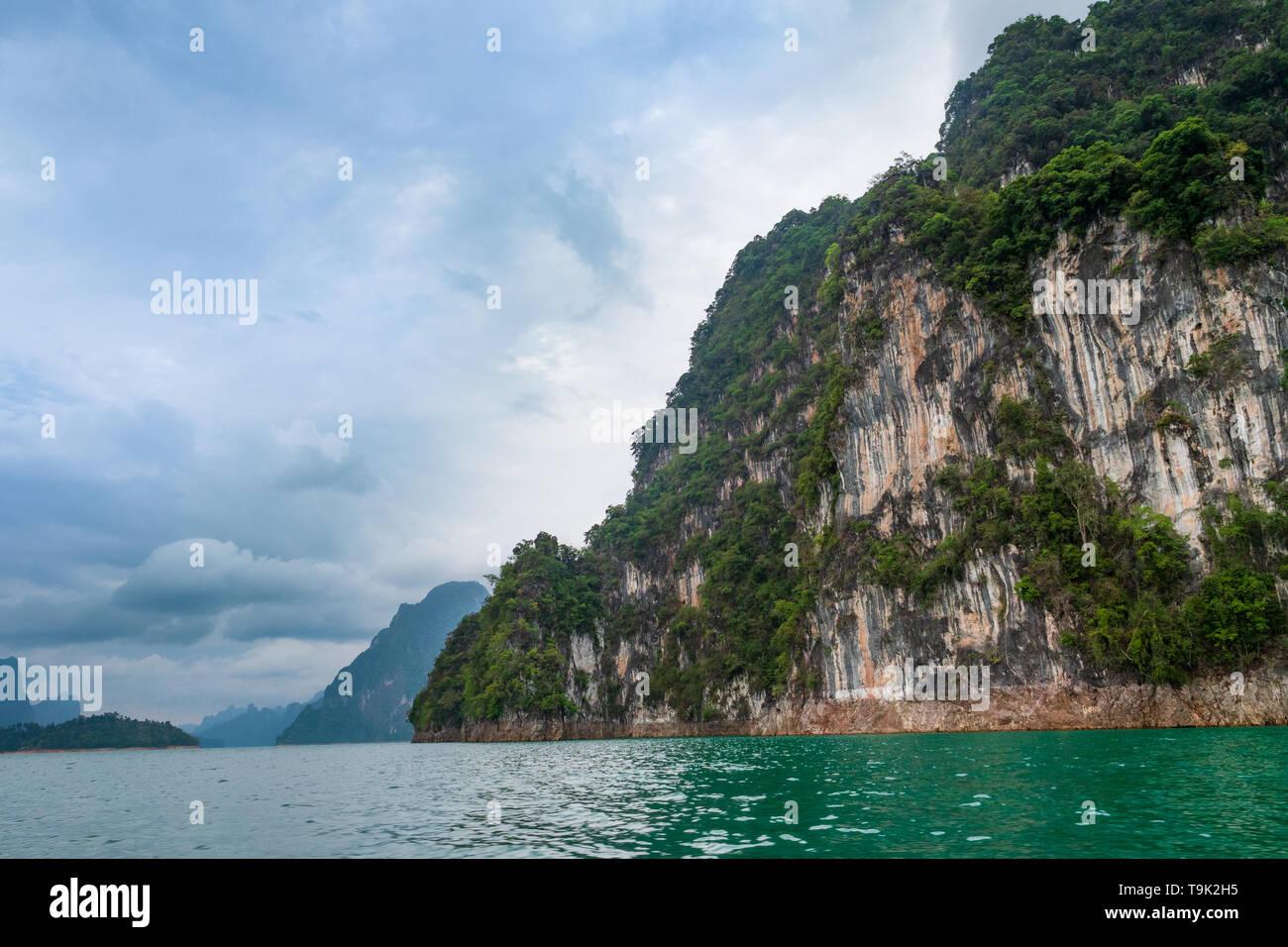 Scenic landscape of boat view in the big river and reservoir dam with ...