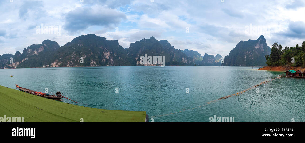 Scenic landscape of boat view in the big river and reservoir dam with ...