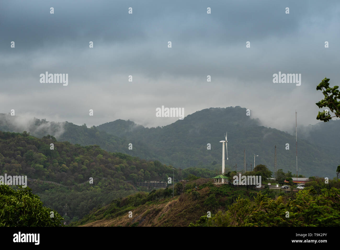 Scenic landscape of wind turbine for electric generation eco and clean ...