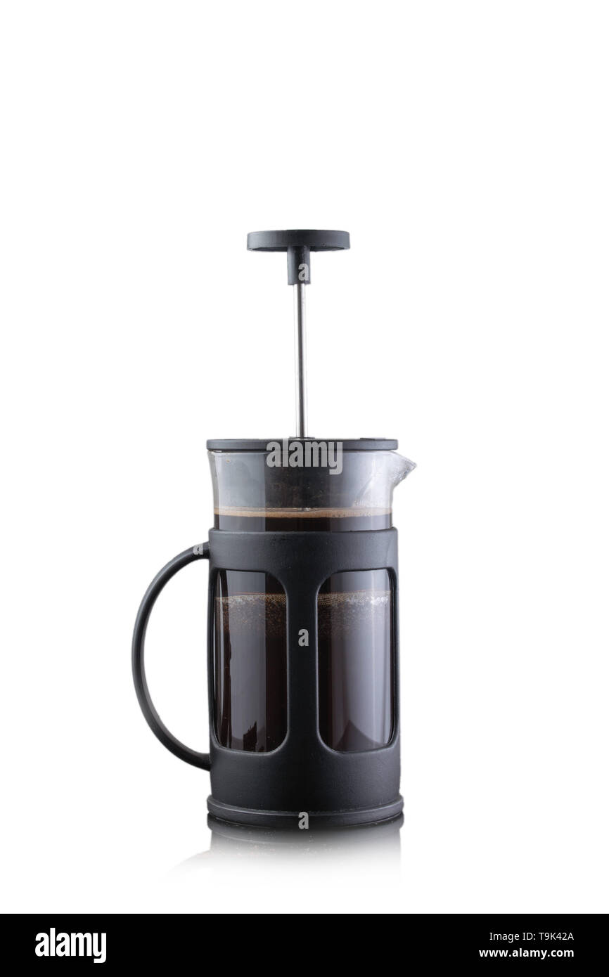 French press isolated on white, coffee making process Stock Photo - Alamy