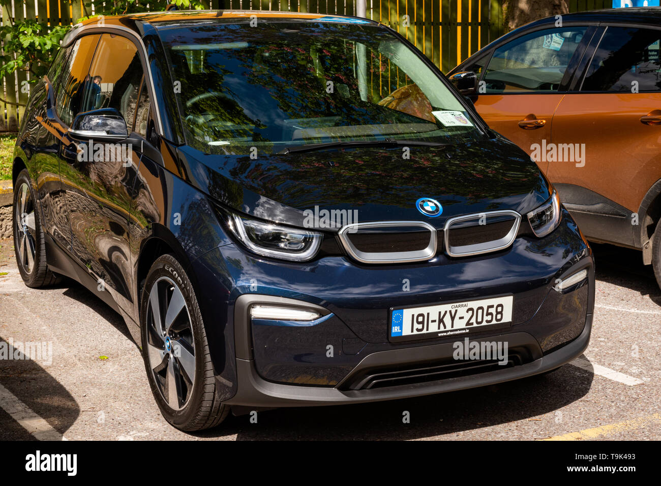 Electric vehicle Ireland, blue 2019 BMW i3 electric car automobile with ...