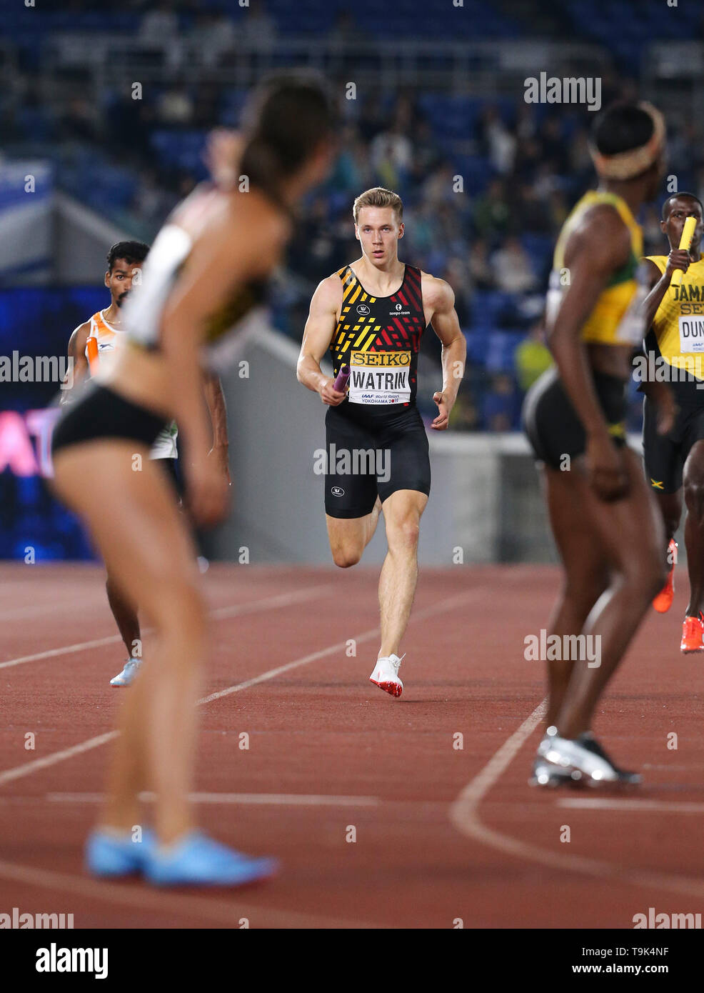 YOKOHAMA, JAPAN - MAY 10: Julien Watrin of Belgium in the mixed 4x400m ...