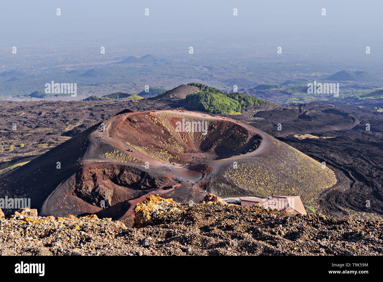 Amazing panoramic view of crater and area of Volcano Etna in Sicily ...