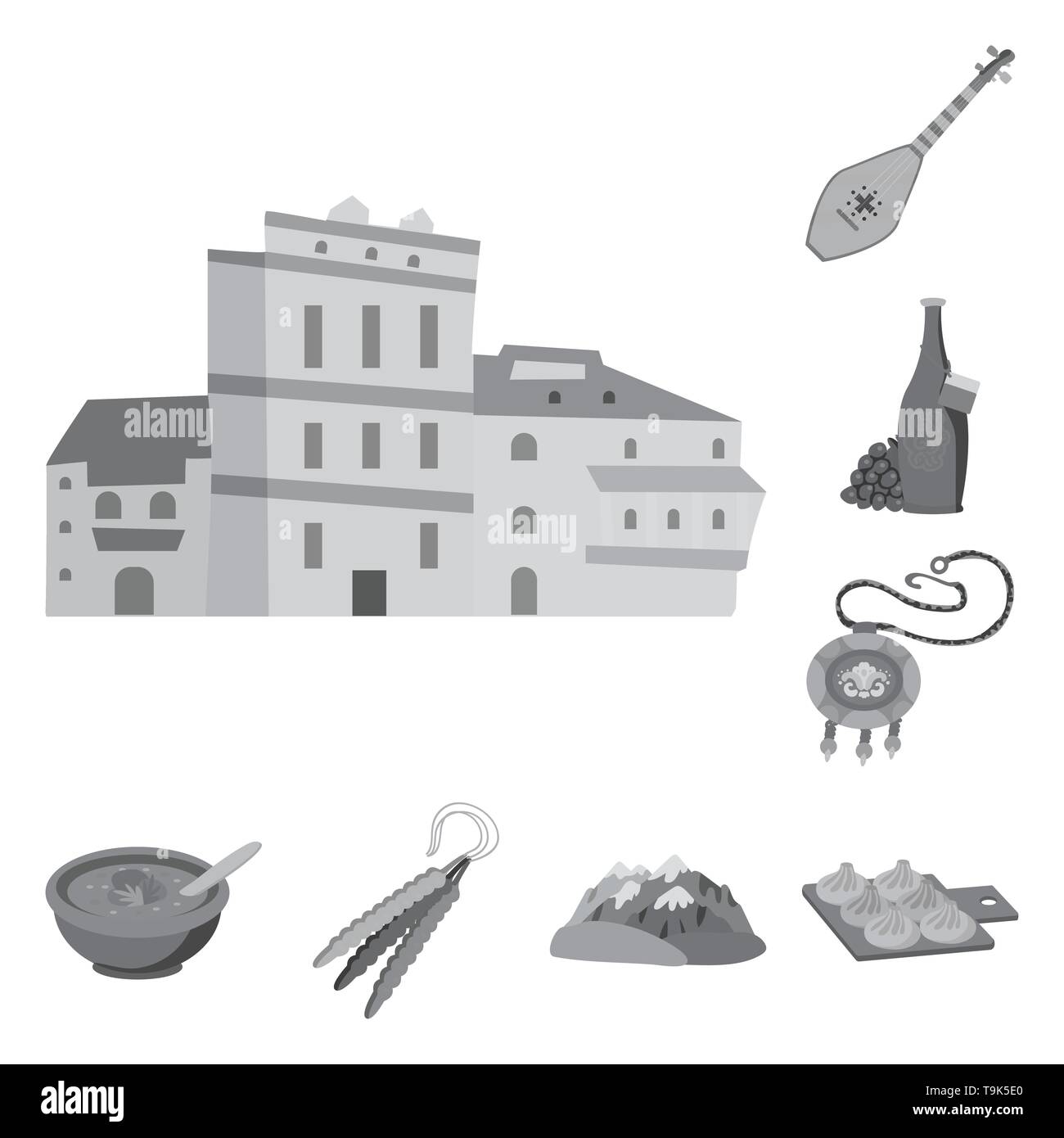 Vector design of attributes and tourism sign. Set of attributes and ...