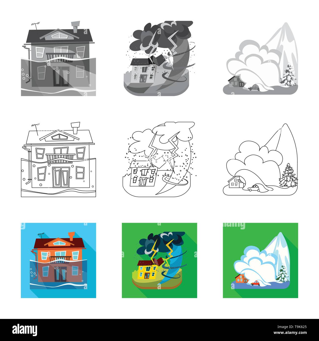 Vector design of weather and distress sign. Set of weather and crash ...