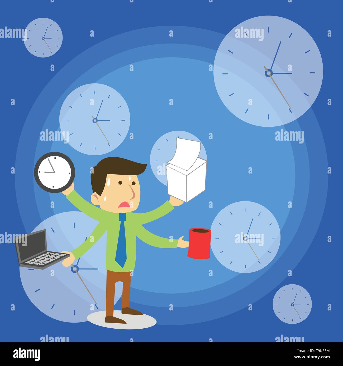 Stressed Out Male Employee Manager Many Armed Multitasking Meet ...