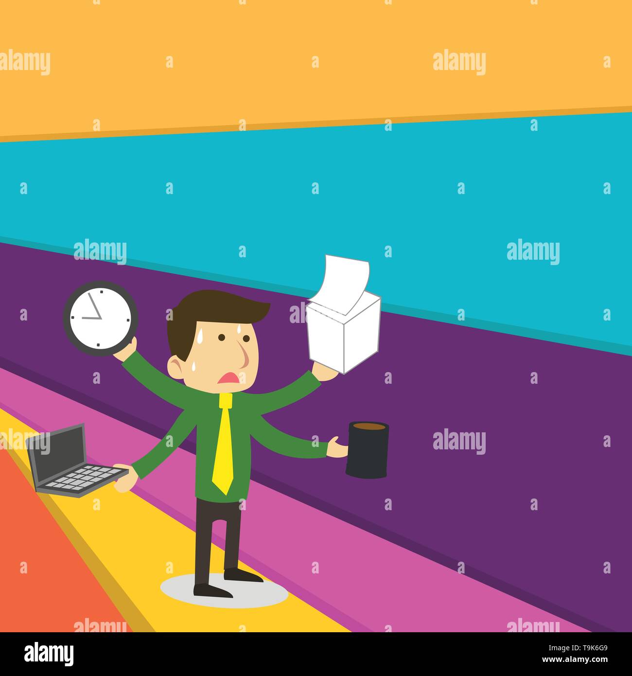 Stressed Out Male Employee Manager Many Armed Multitasking Meet ...