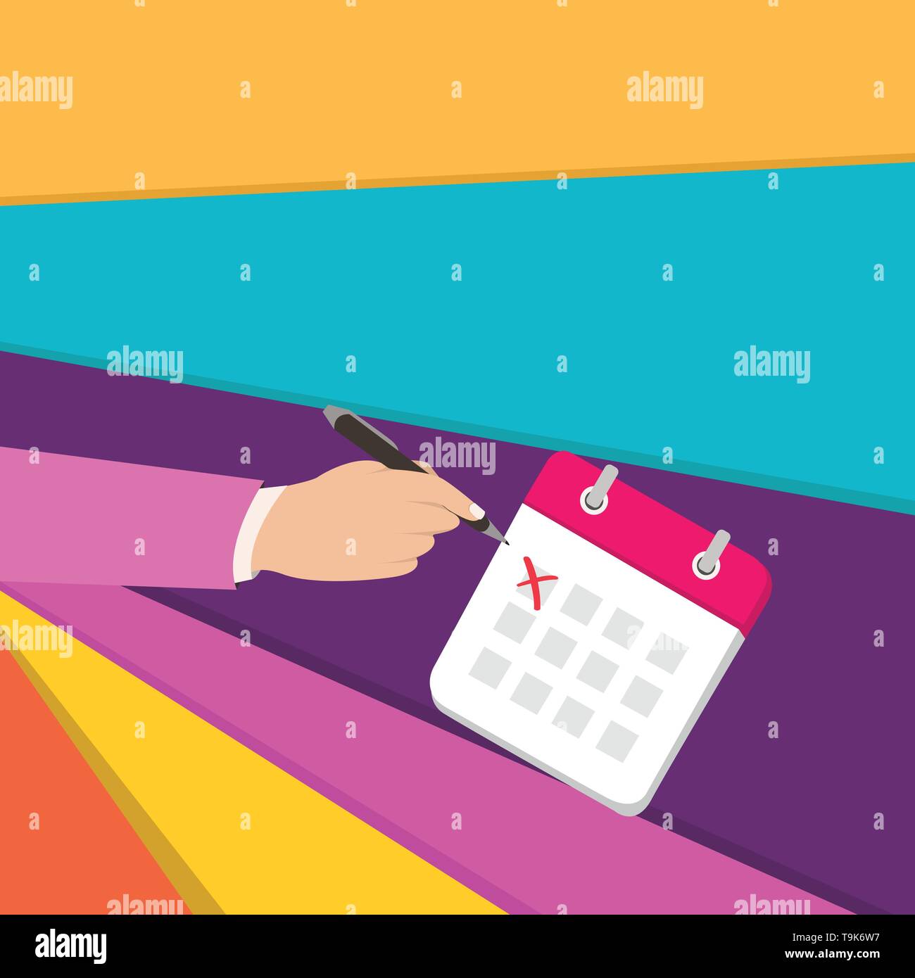 Male Hand Formal Suit Crosses Off One Day Calendar Red Ink Ballpoint ...