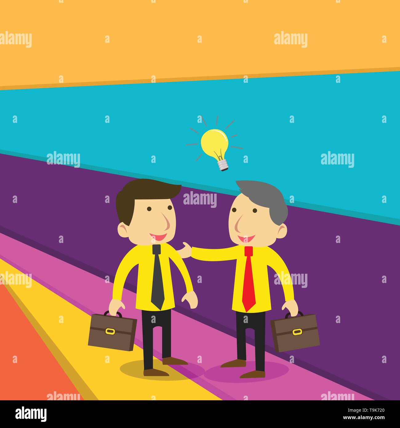 Two White Businessmen Colleagues with Brief Cases Sharing Idea Solution ...