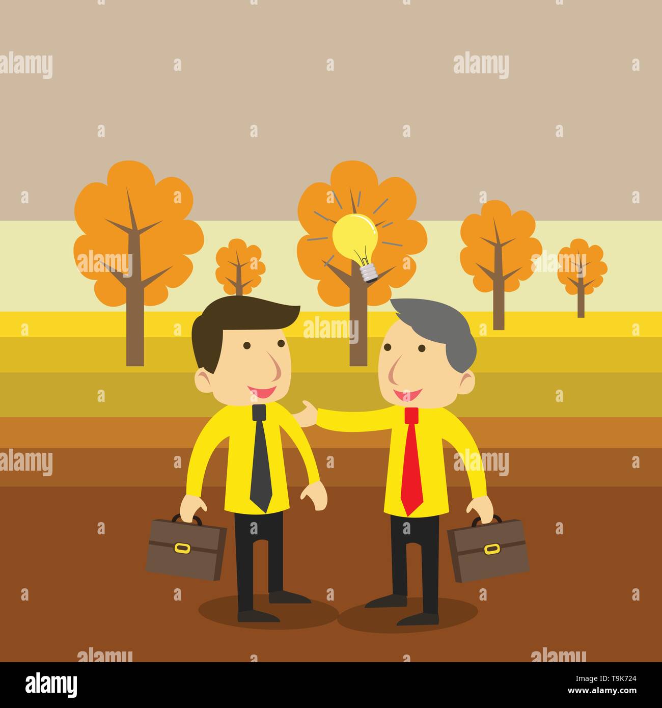 Two White Businessmen Colleagues with Brief Cases Sharing Idea Solution ...