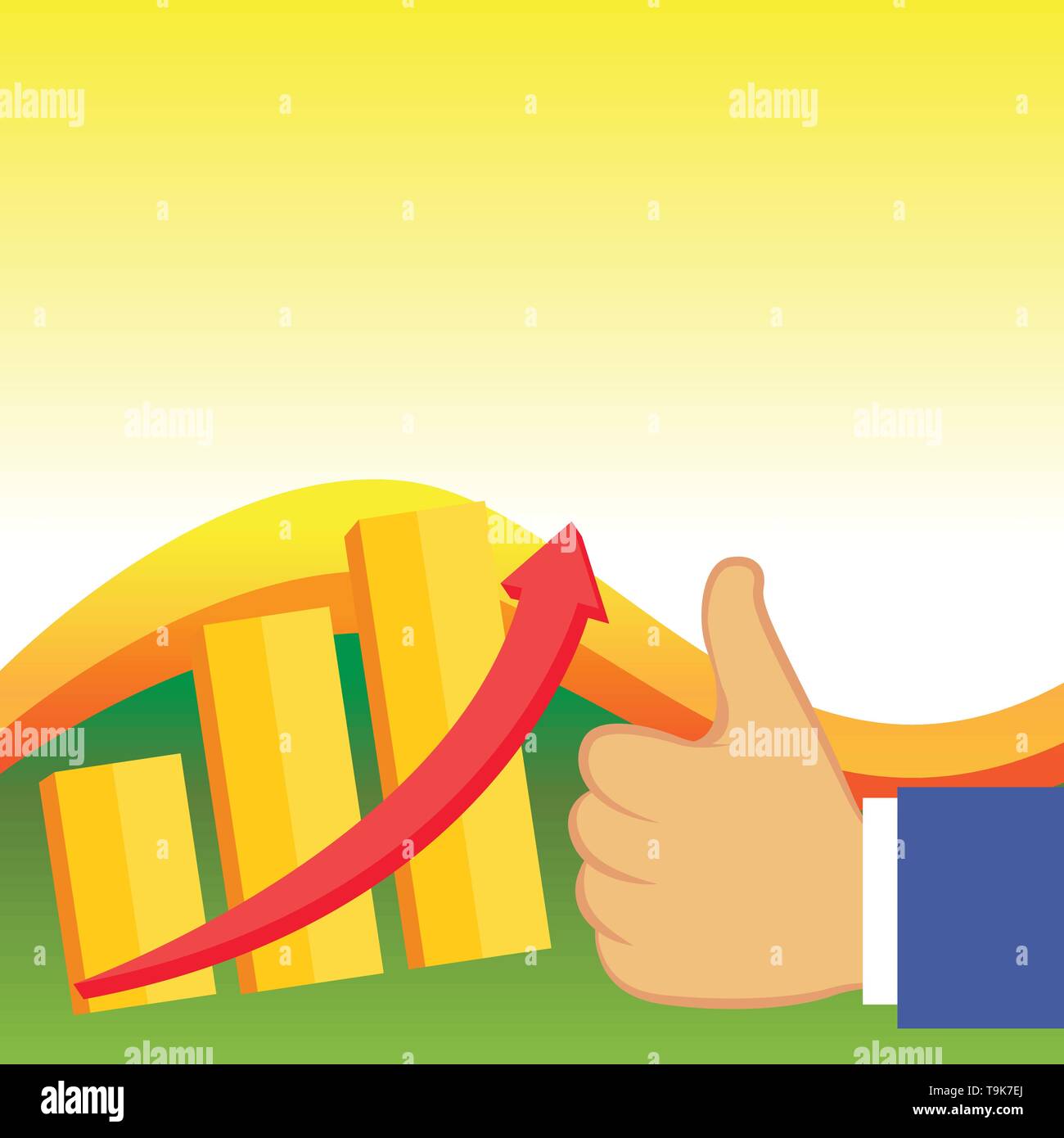 Thumb Up Good Performance Success Escalating Bar Graph Ascending Arrow ...