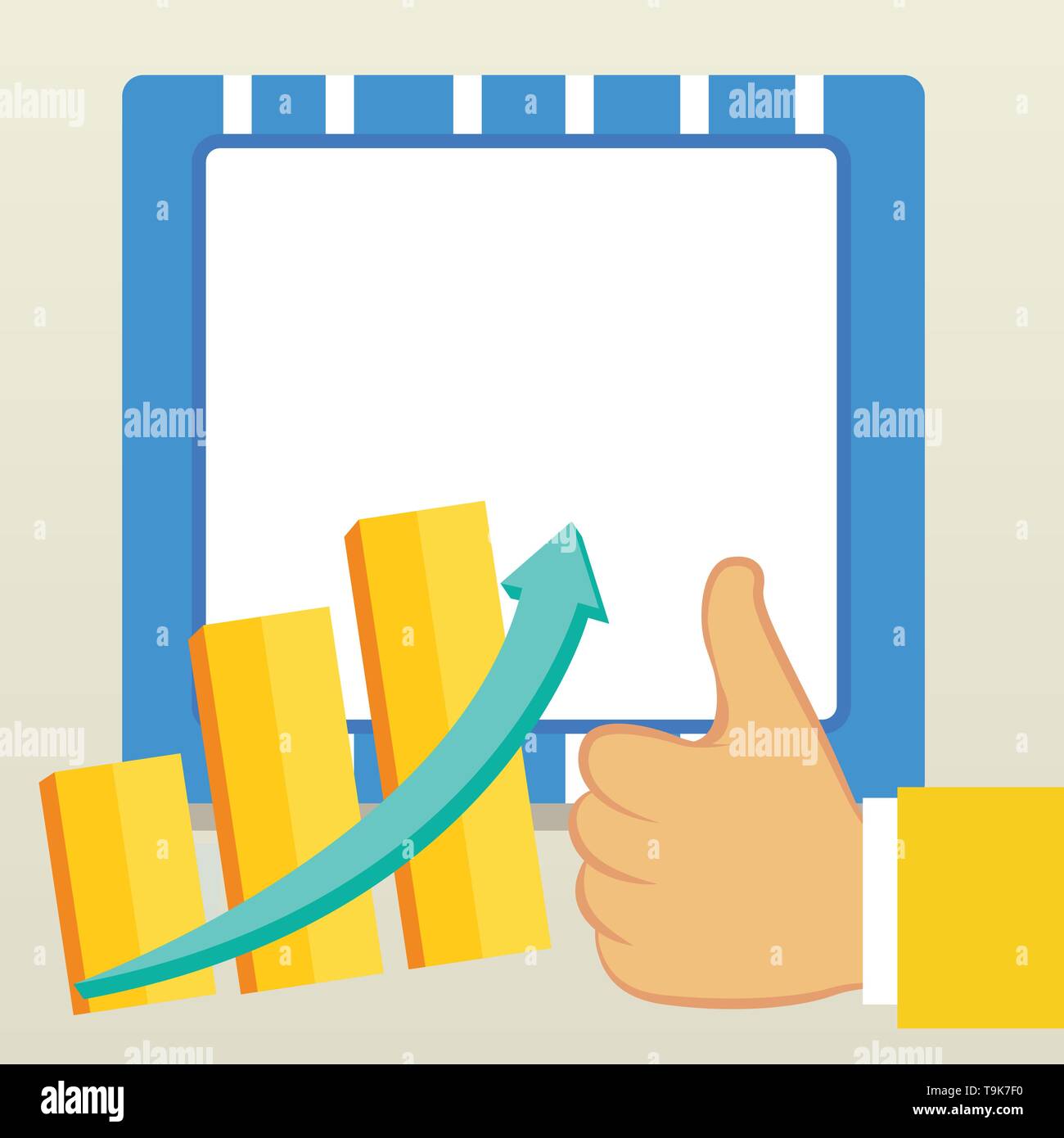 Thumb Up Good Performance Success Escalating Bar Graph Ascending Arrow ...