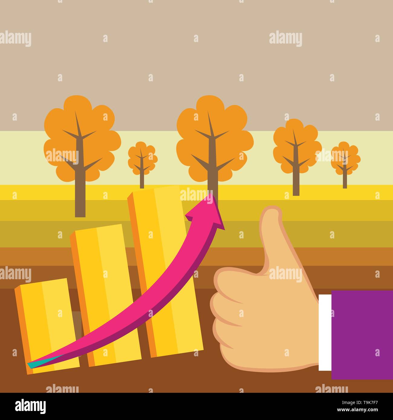 Thumb Up Good Performance Success Escalating Bar Graph Ascending Arrow ...