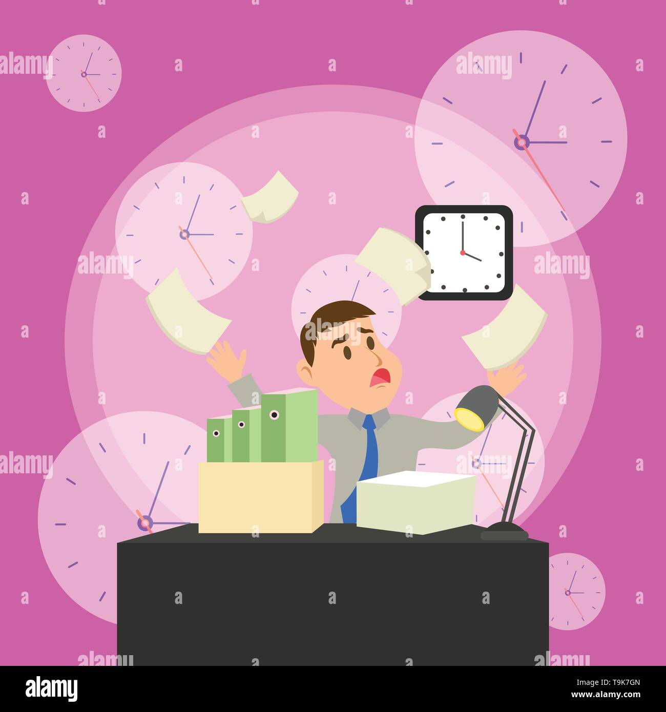 Confused Male Employee Manager Cluttered Workspace Overflow Time ...