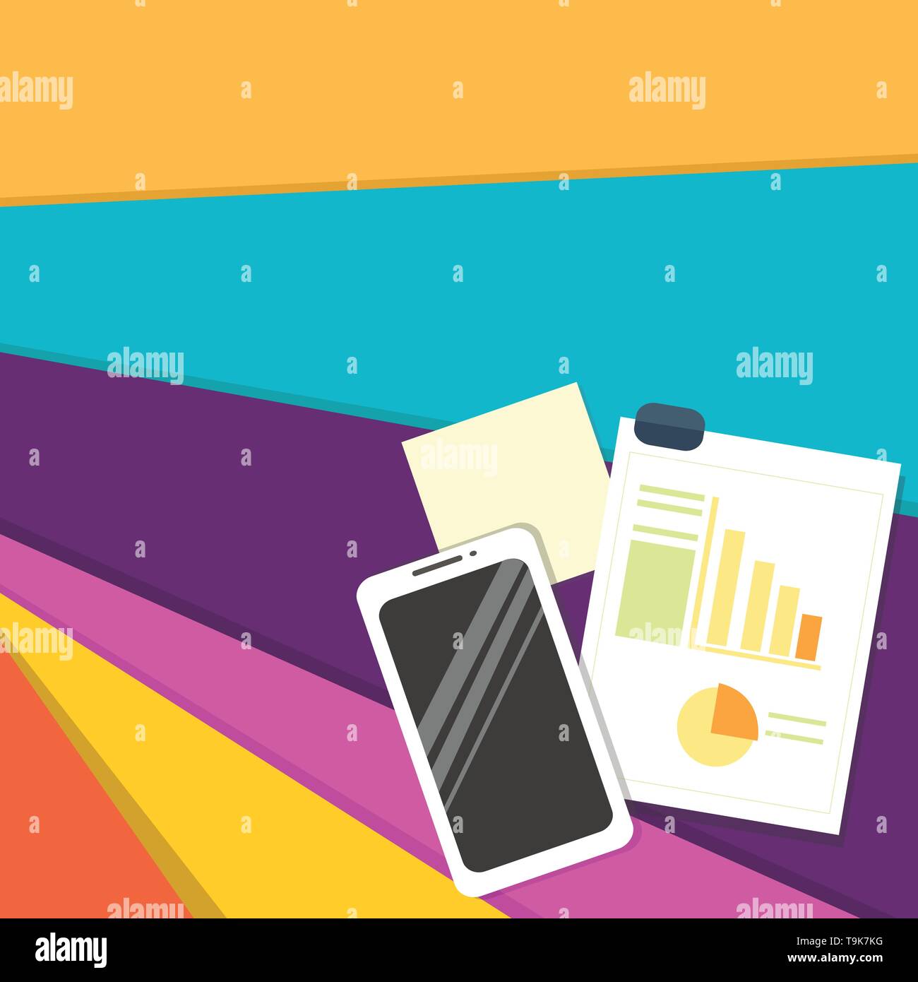 Layout Smartphone Off Sticky Notes Clipboard with Pie Chart and Bar ...