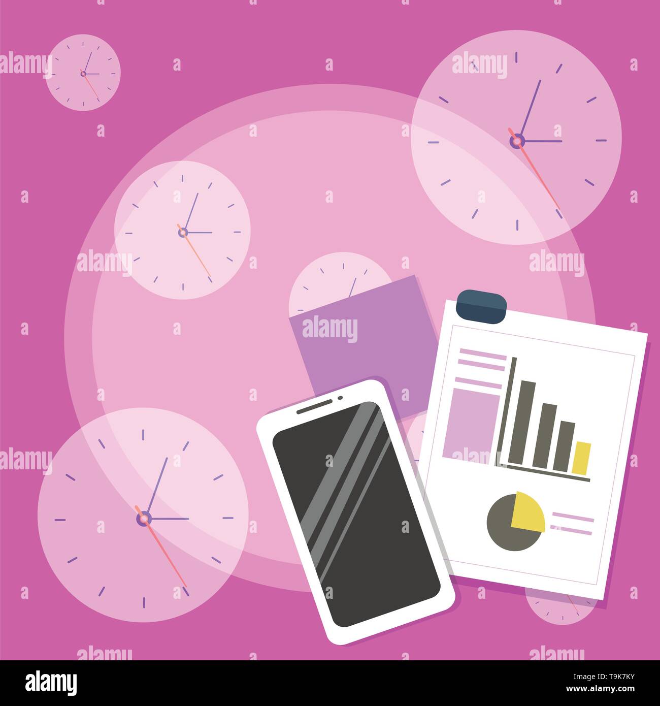 Layout Smartphone Off Sticky Notes Clipboard with Pie Chart and Bar ...
