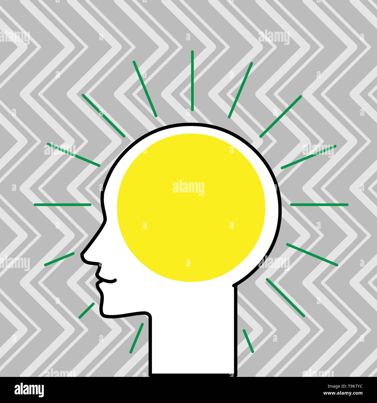 Outline Silhouette Human Head Surrounded by Light Rays Blank Text Space ...