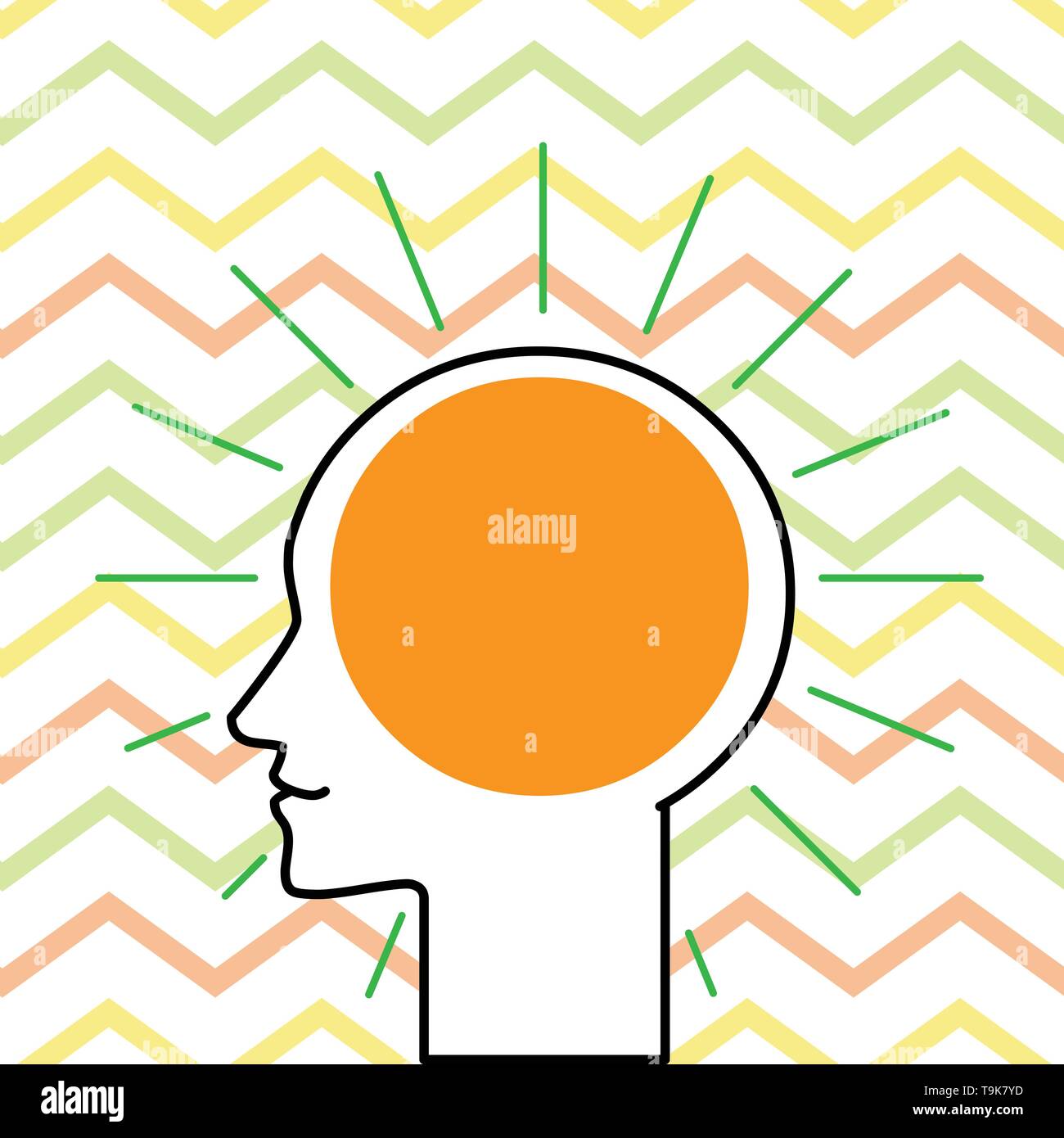 Outline Silhouette Human Head Surrounded by Light Rays Blank Text Space ...