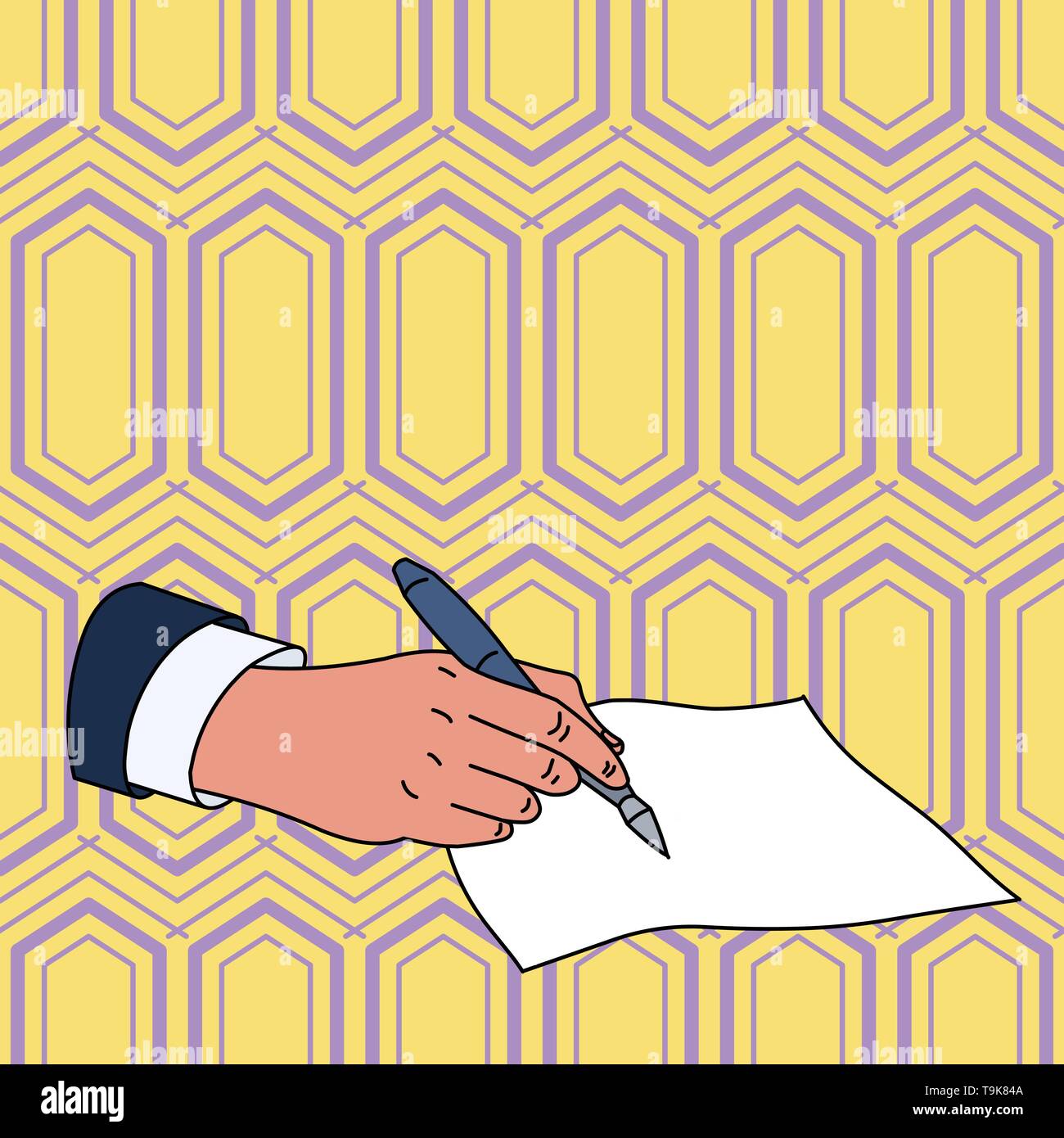 Male Hand Formal Suit Holding Ballpoint Pen Blank Piece of Paper ...