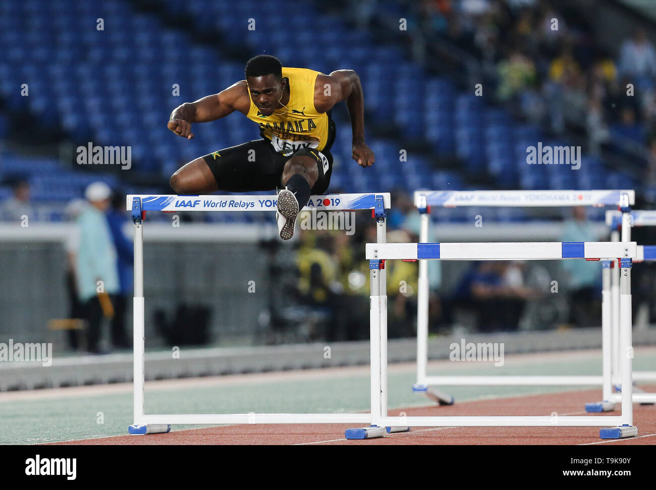 YOKOHAMA, JAPAN - MAY 10: Ronald Levy of Jamaica in the shuttle hurdles ...