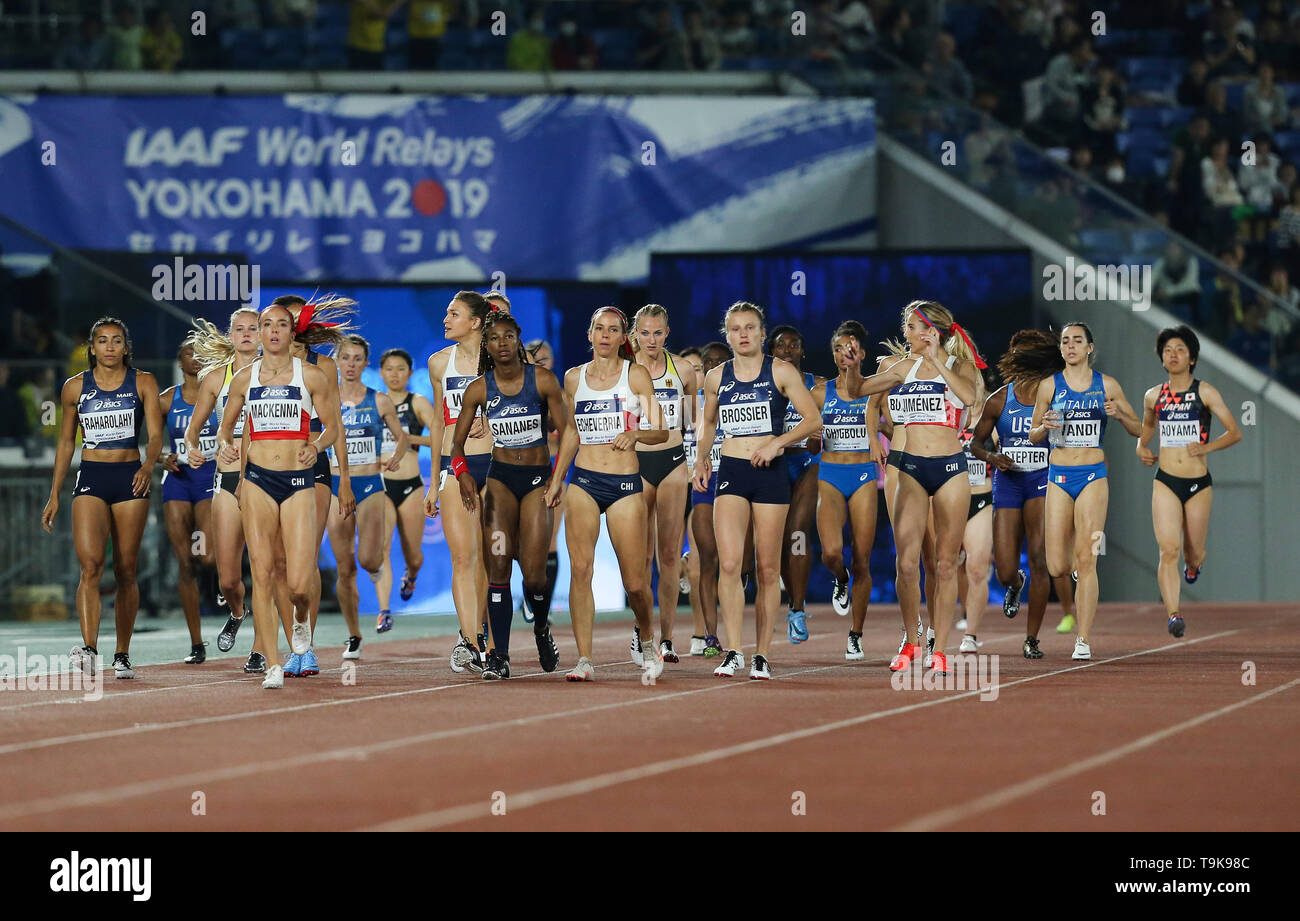 YOKOHAMA, JAPAN - MAY 10: athletes walk on the track to compete in the ...