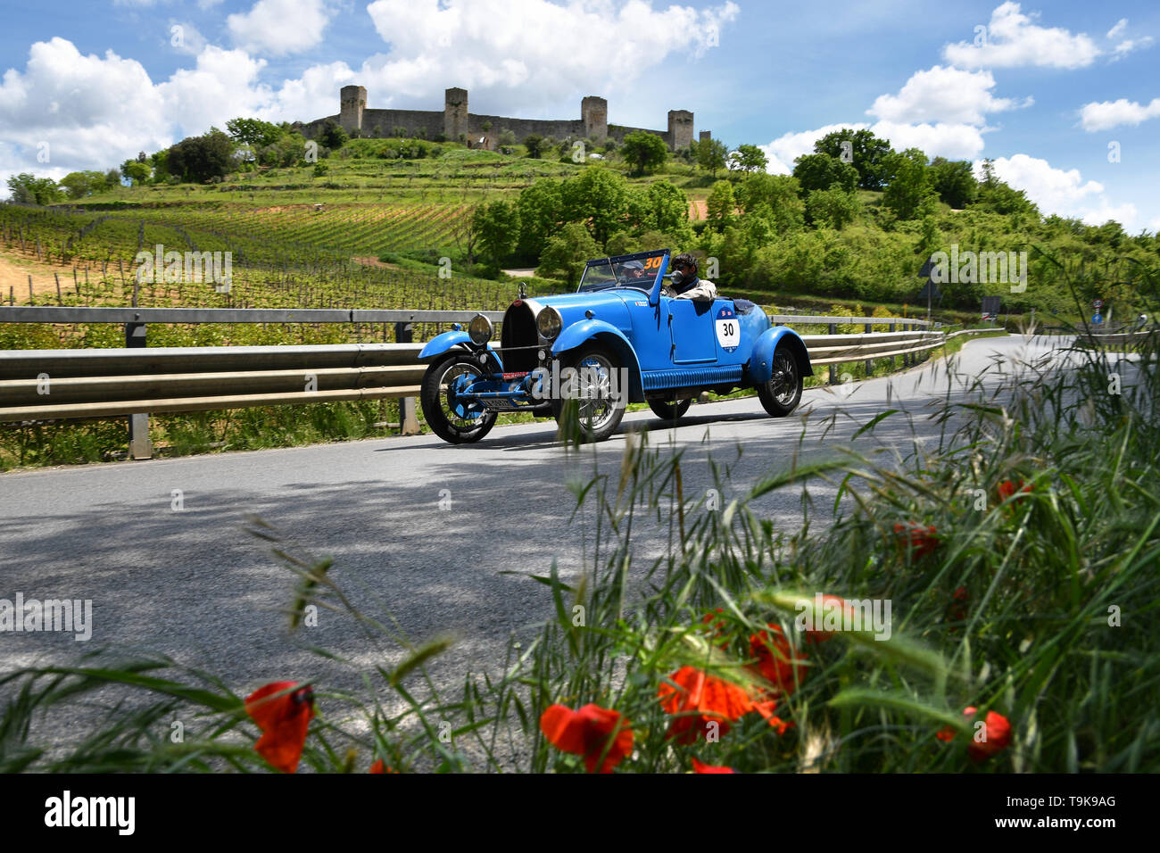 Tuscany, Italy - May 2019: unidentified drivers on Bugatti Type 40 GS ...