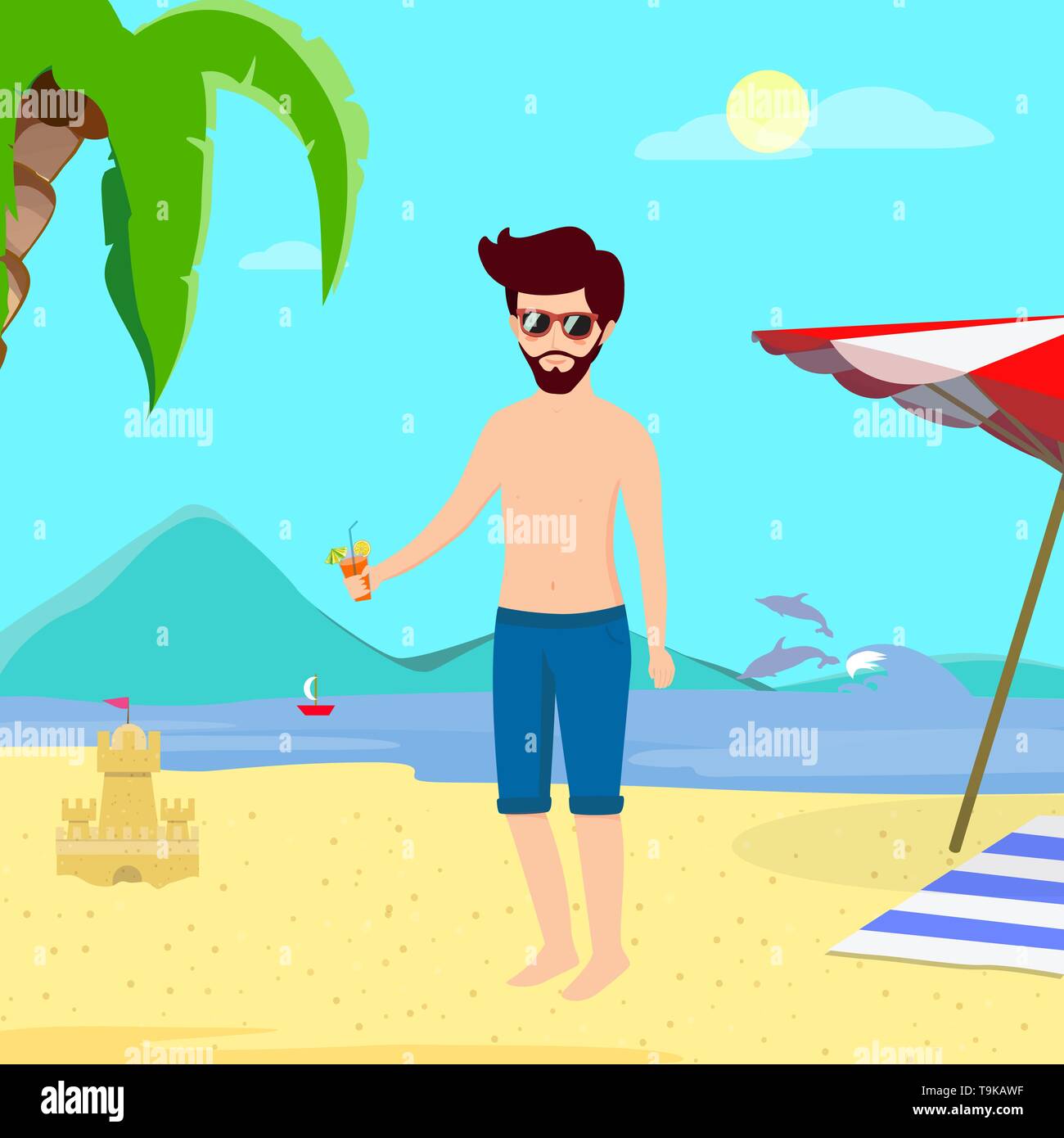 Tourist vacation on sandy Stock Vector Images - Alamy