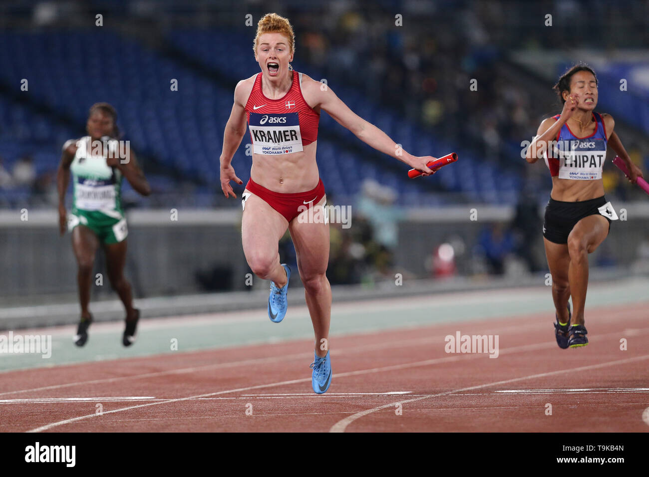 YOKOHAMA, JAPAN - MAY 10: Mathilde Kramer of Denmark anchors her team ...