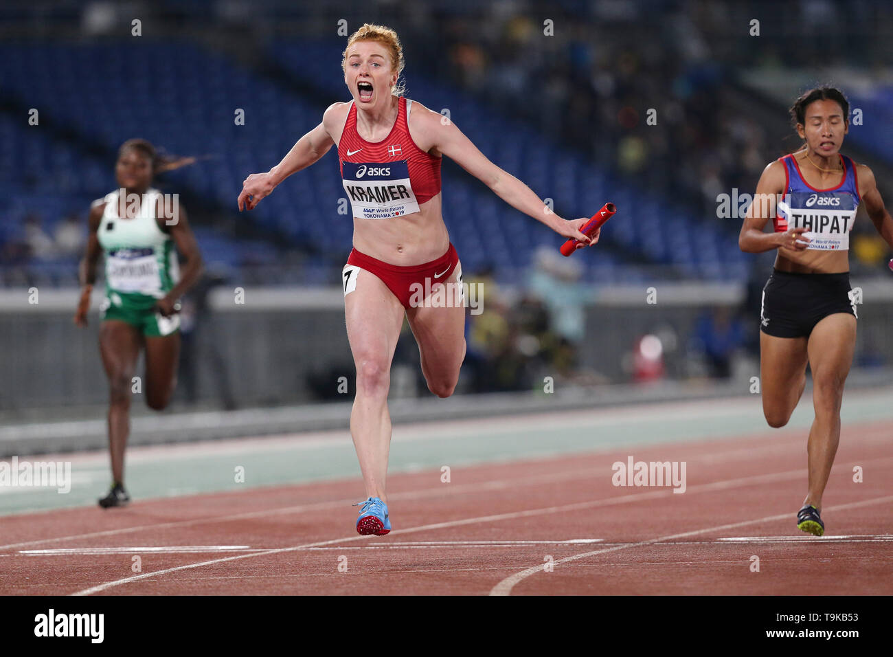 YOKOHAMA, JAPAN - MAY 10: Mathilde Kramer of Denmark anchors her team ...