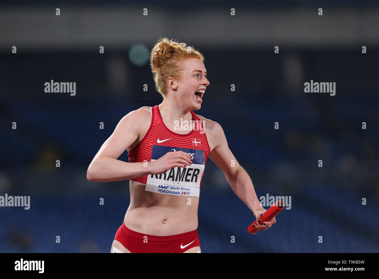 YOKOHAMA, JAPAN - MAY 10: Mathilde Kramer of Denmark anchors her team ...
