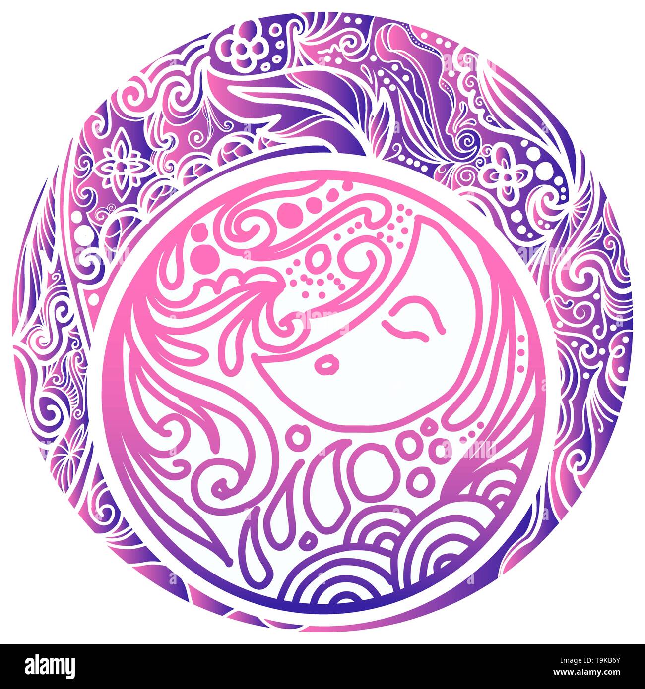 Drawing vintage badge about night and dream, erase and lines with ...