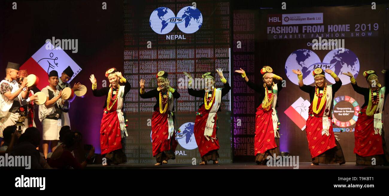 Kathmandu, Nepal. 18th May, 2019. Artists perform cultural Kauda dance ...