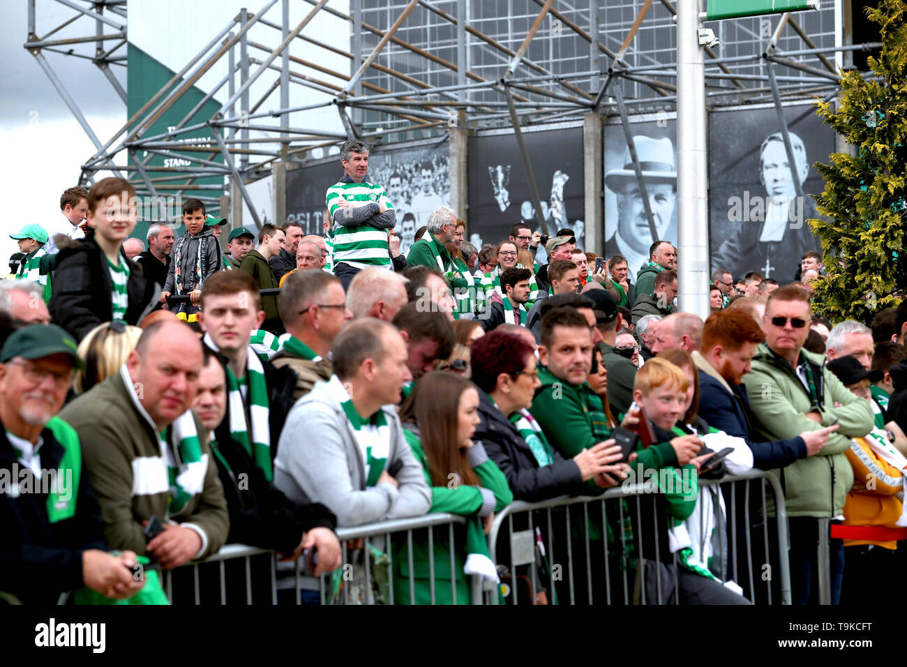 A general view of Celtic fans waiting outside the stadium for the team ...