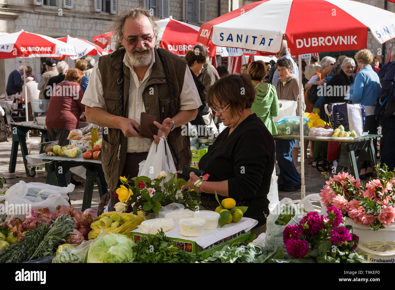 Local market in Gundulićeva poljana, stari grad, Dubrovnik, Croatia ...